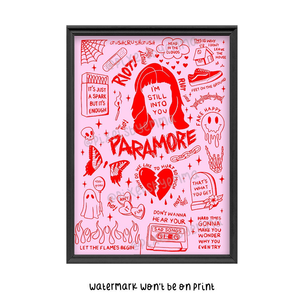 Paramore Doodle Print Poster -Tattoo Flash Sheet Style No Frame