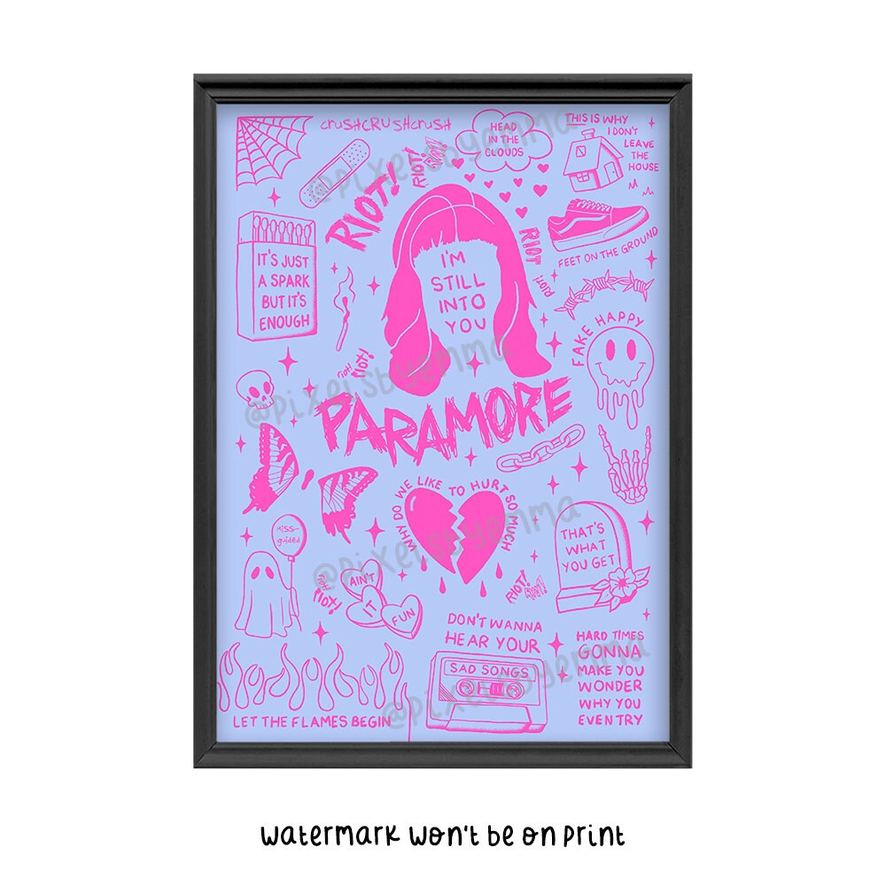 Paramore Doodle Print Poster -Tattoo Flash Sheet Style No Frame