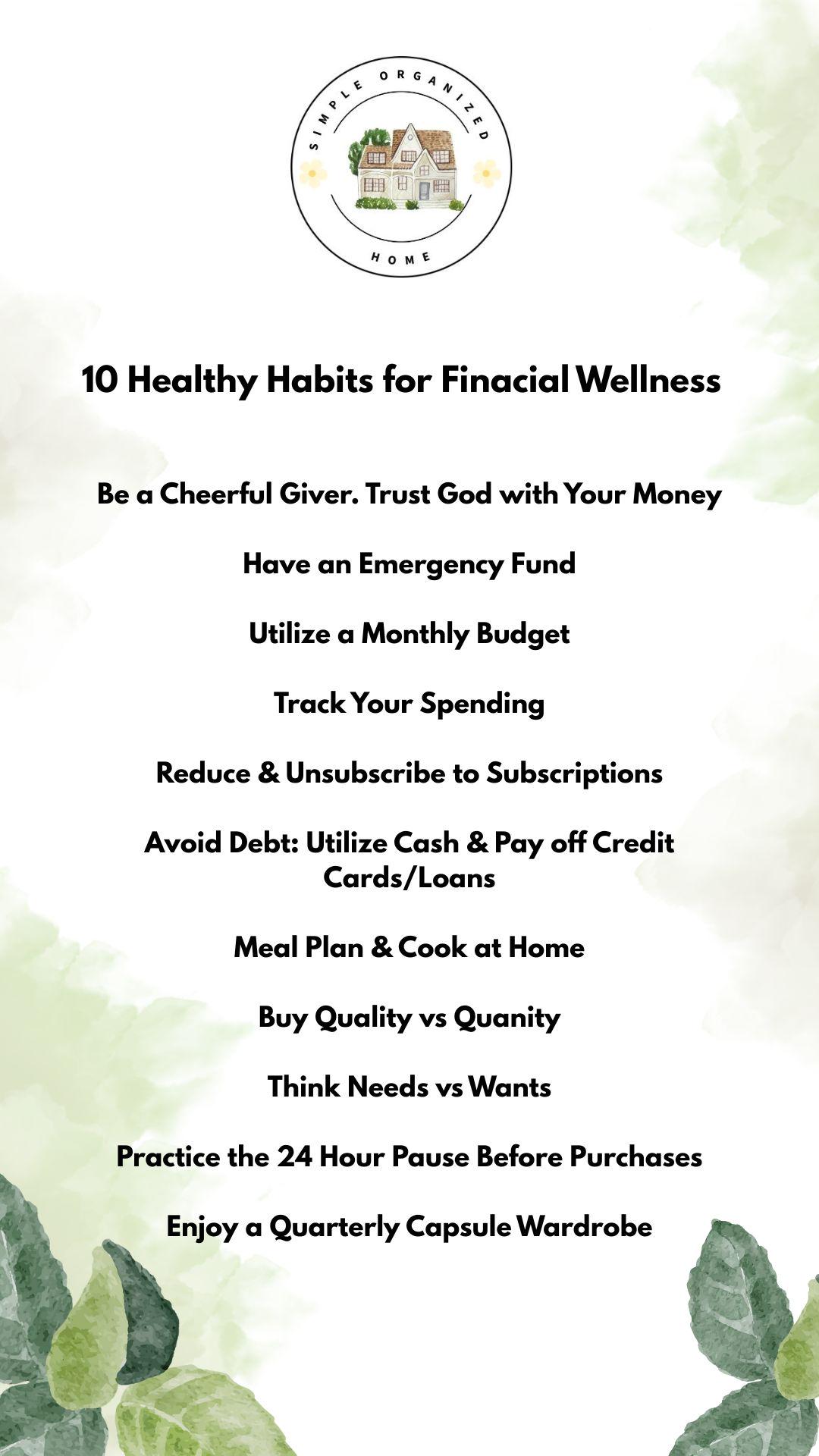 10 Habits for Financial Wellness Printable| Digitial Download - Etsy