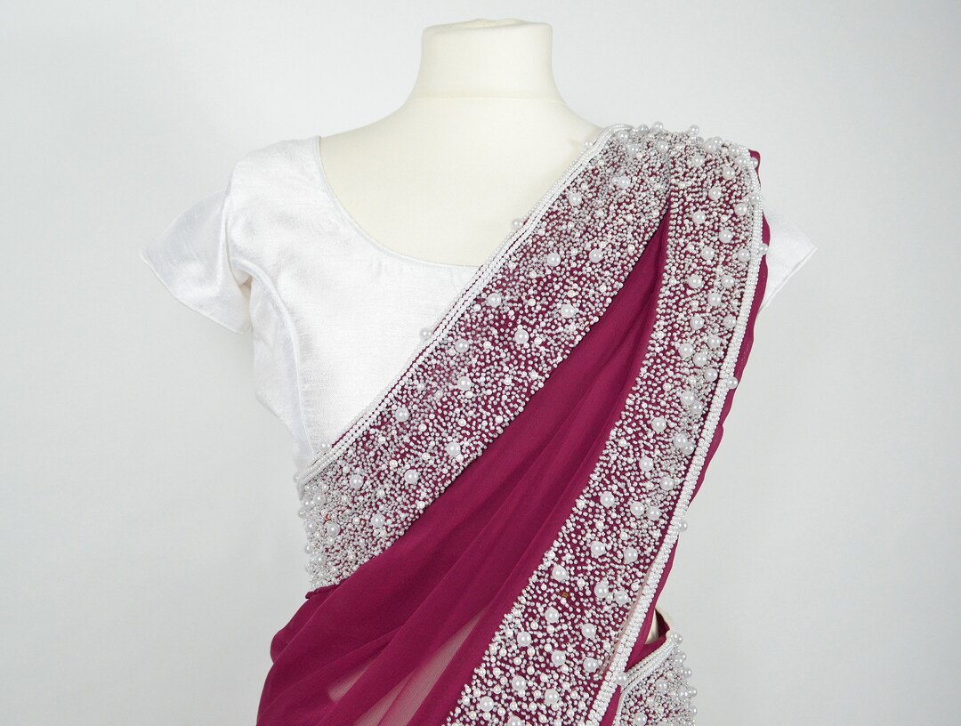 Pearl Work Embellished Saree Hand Work Traditional Saree - Etsy
