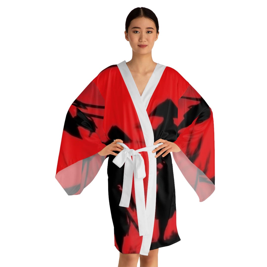 Samurai Kimono Robe, Japanese Robe, Asian Robe, Long Sleeve Robe, Boho ...