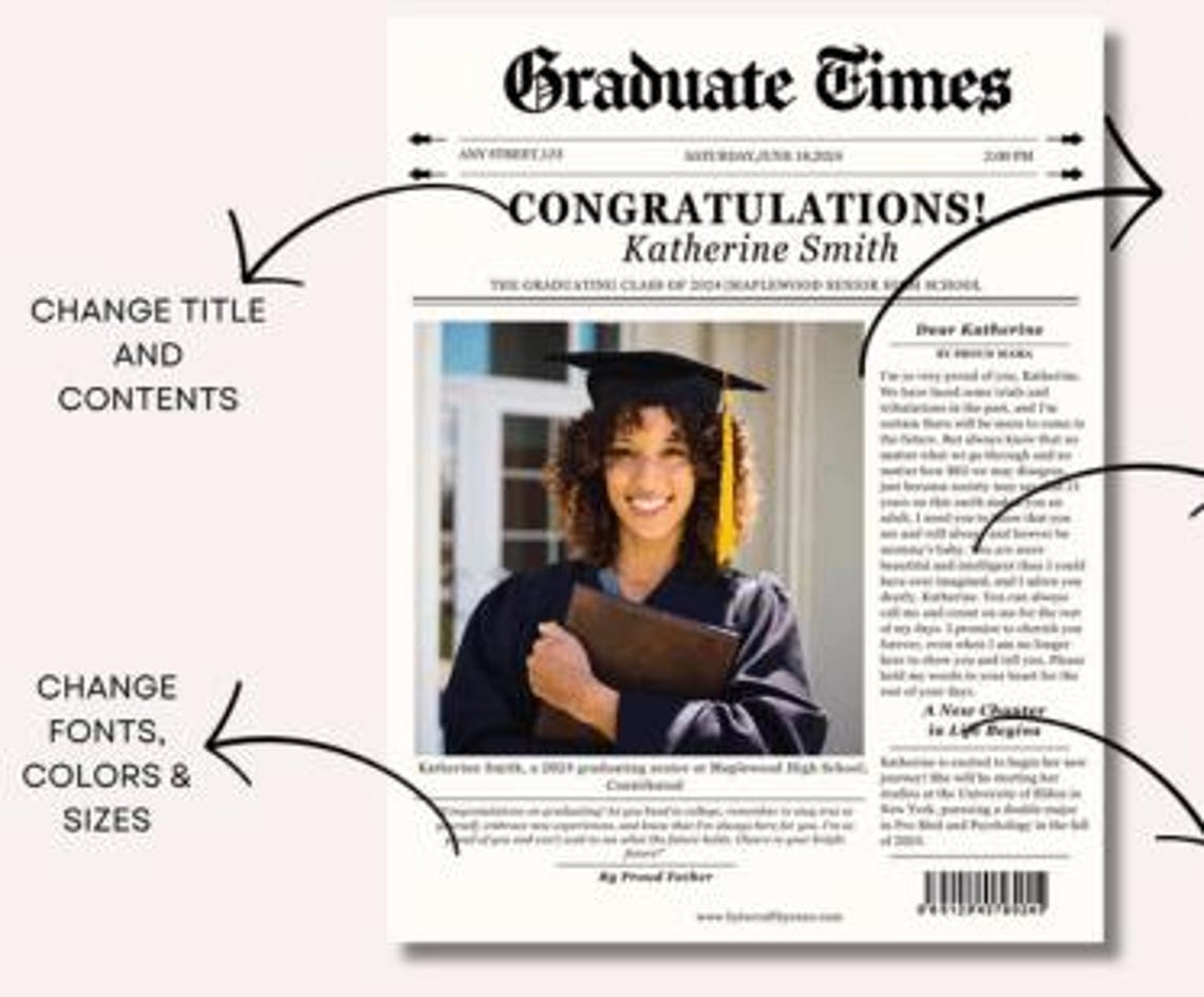 Graduation Newspaper Template With Bonus Magazine Template - Etsy