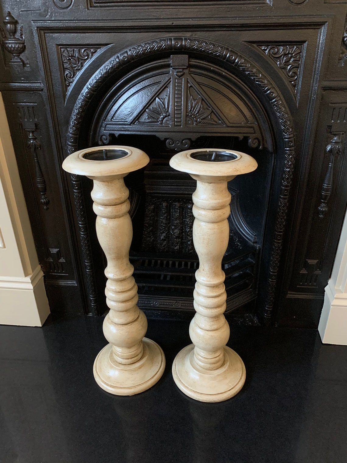 Bespoke Hand Painted Large Wooden Pillar Candle Sticks (Pair) - Etsy.de
