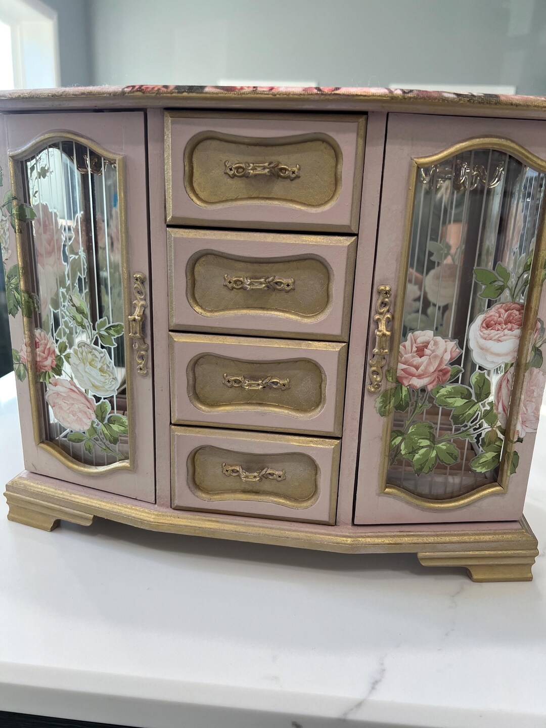Pink Rose Large Jewelry Box - Etsy