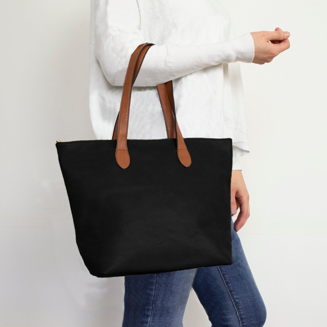 Tote for Woman, Classy Shoulder Bag, Vegan PU Leather Handbag Black ...
