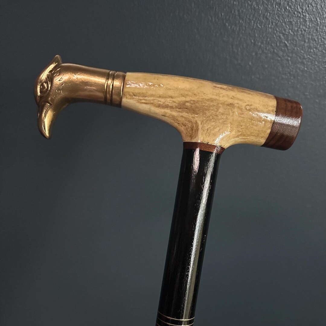 Vintage Ebony Walking Cane With Inlay Gold and MOP With Brass Eagle ...