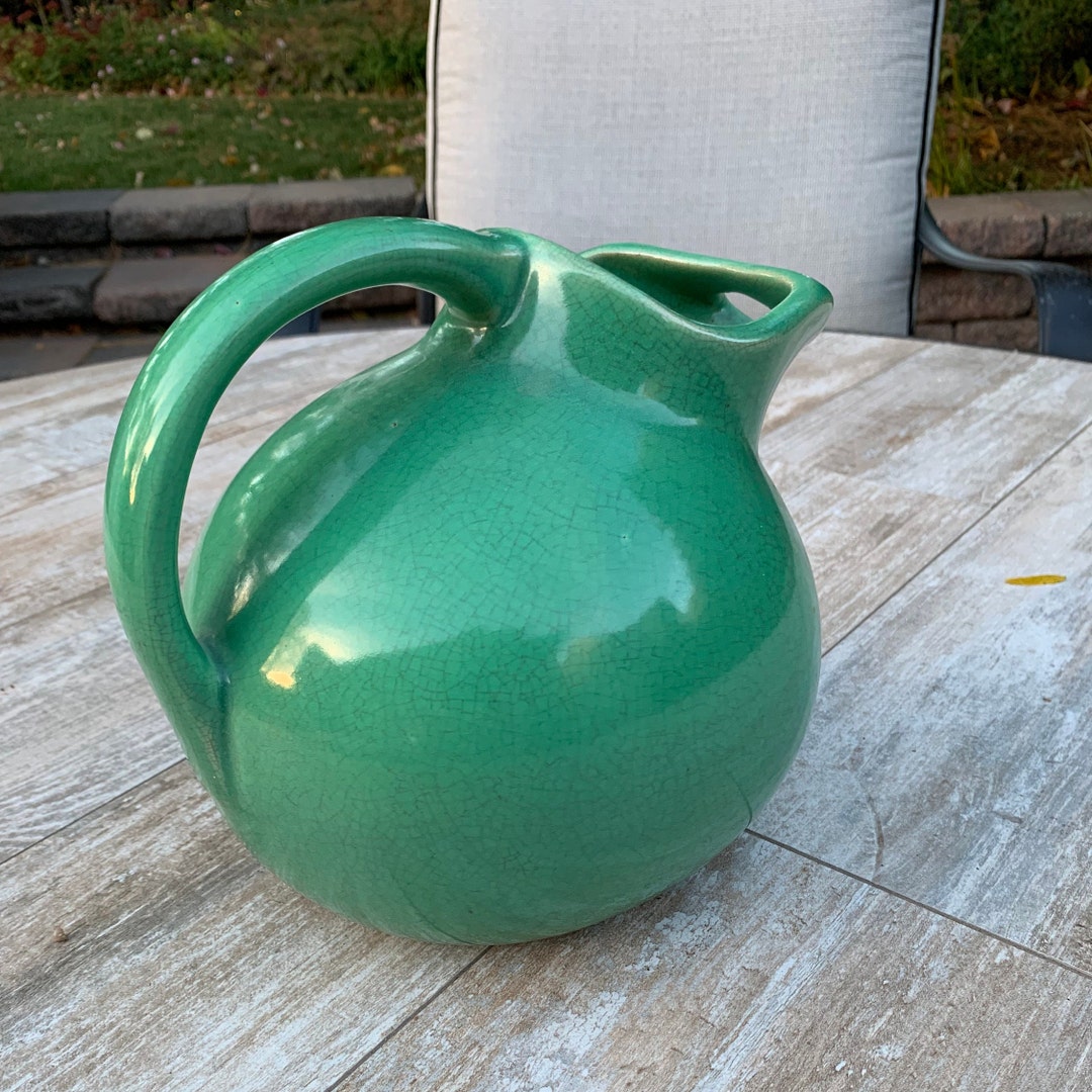 Vintage Green Tilt Ball Pitcher Marked USA - Etsy