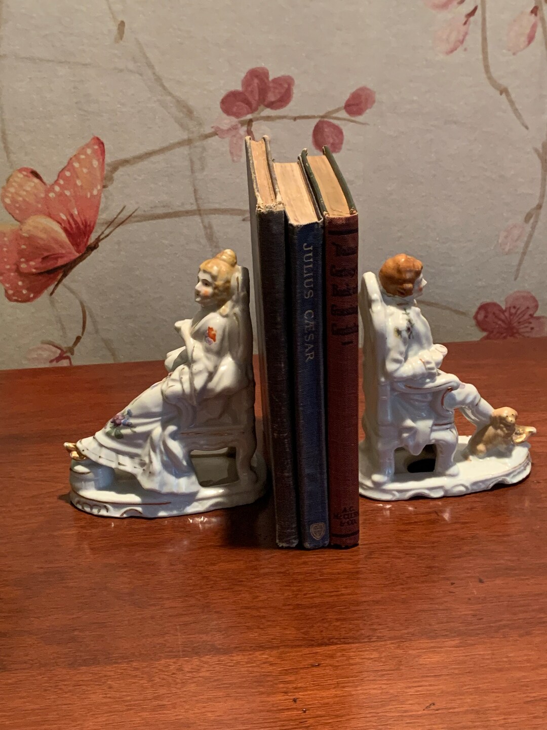 Vintage Porcelain Bookends Hand Painted Books Included - Etsy