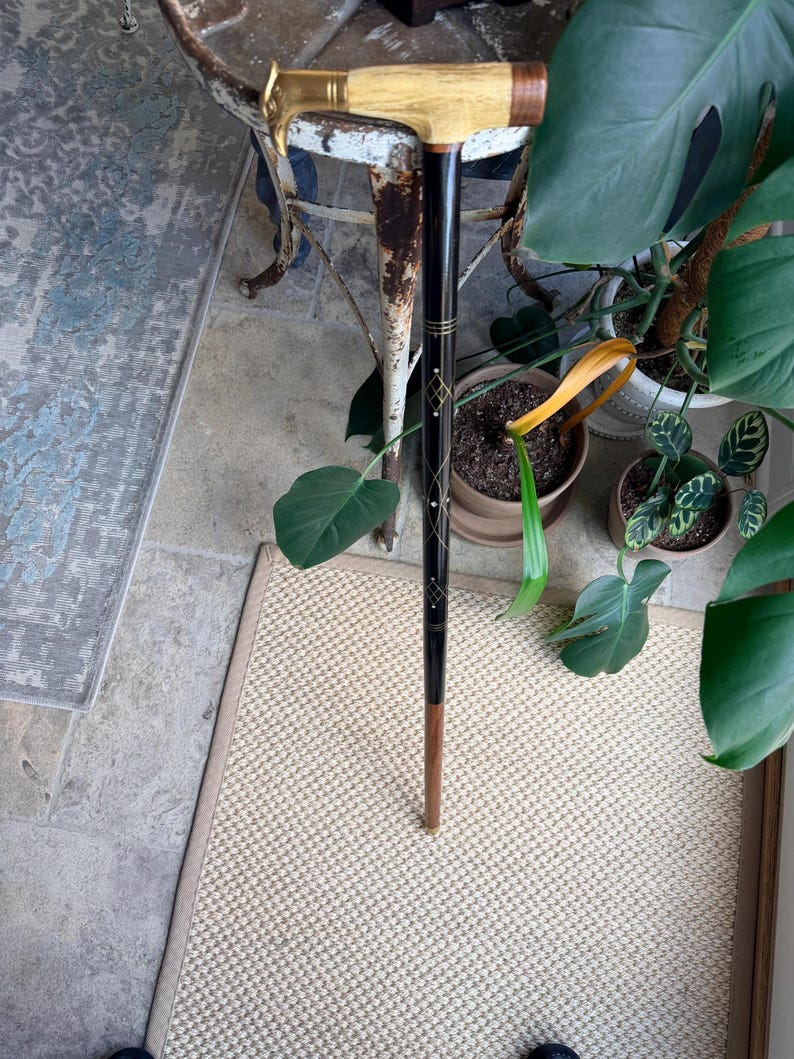 Vintage Ebony Walking Cane With Inlay Gold and MOP With Brass Eagle ...