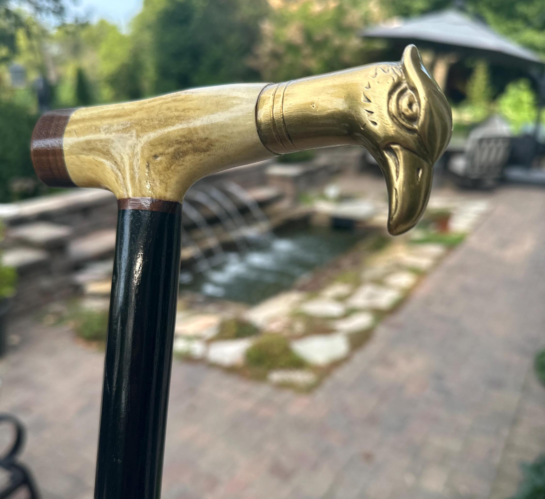 Vintage Ebony Walking Cane With Inlay Gold and MOP With Brass Eagle ...