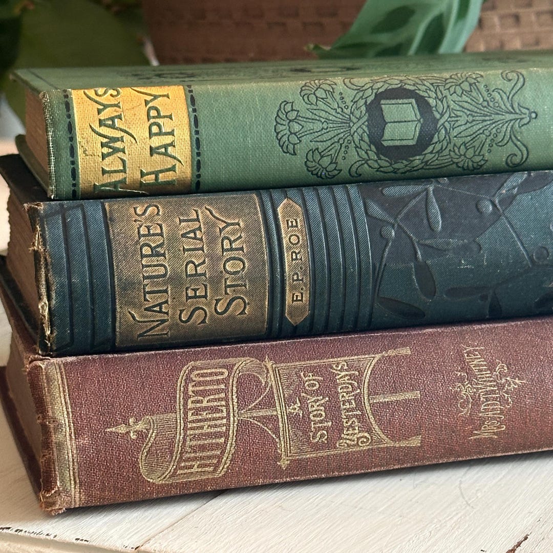 3 Antique Victorian Books for Stackable Home Decor or Library Bookcase ...