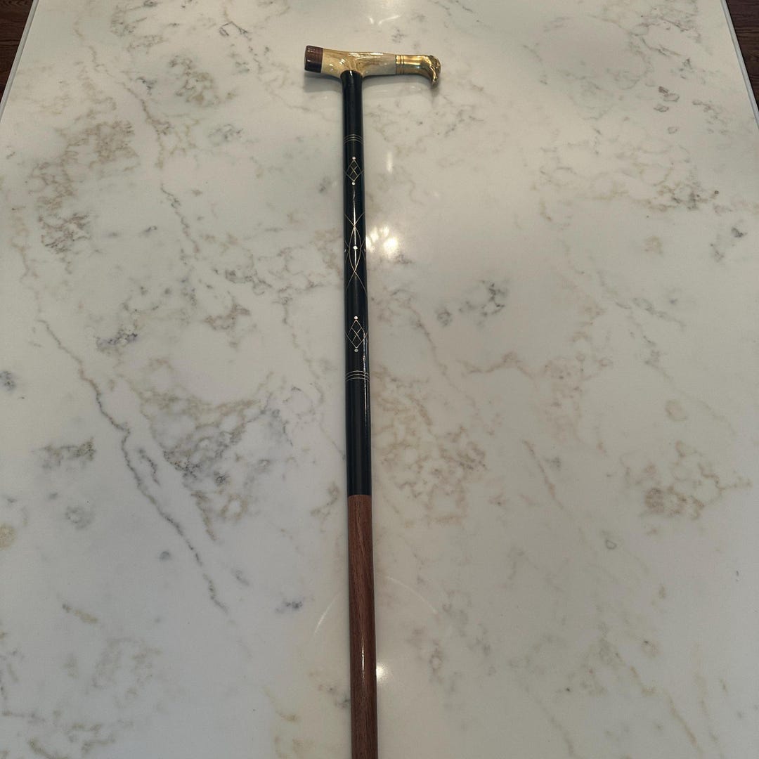 Vintage Ebony Walking Cane With Inlay Gold and MOP With Brass Eagle ...