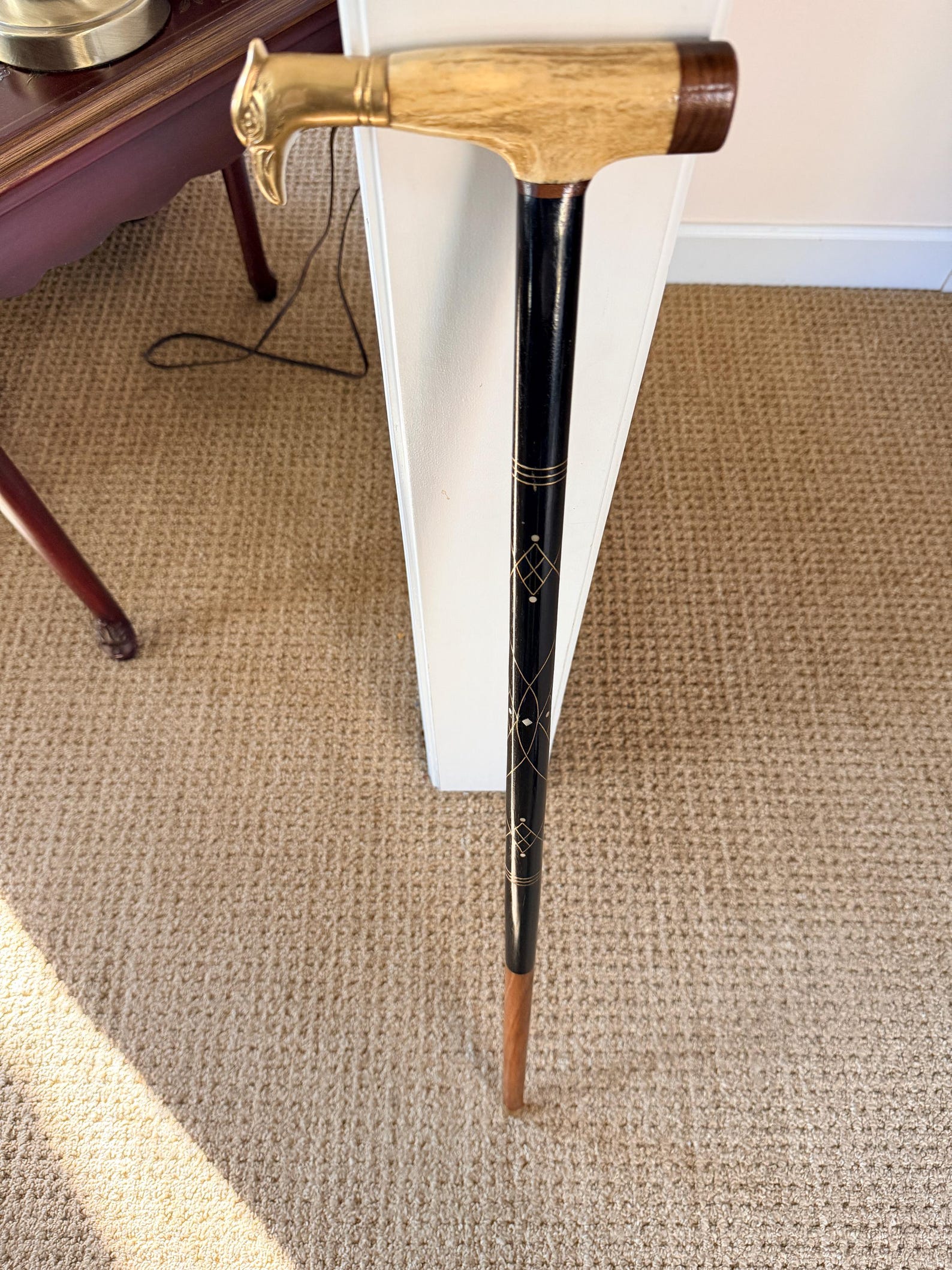 Vintage Ebony Walking Cane With Inlay Gold and MOP With Brass Eagle ...