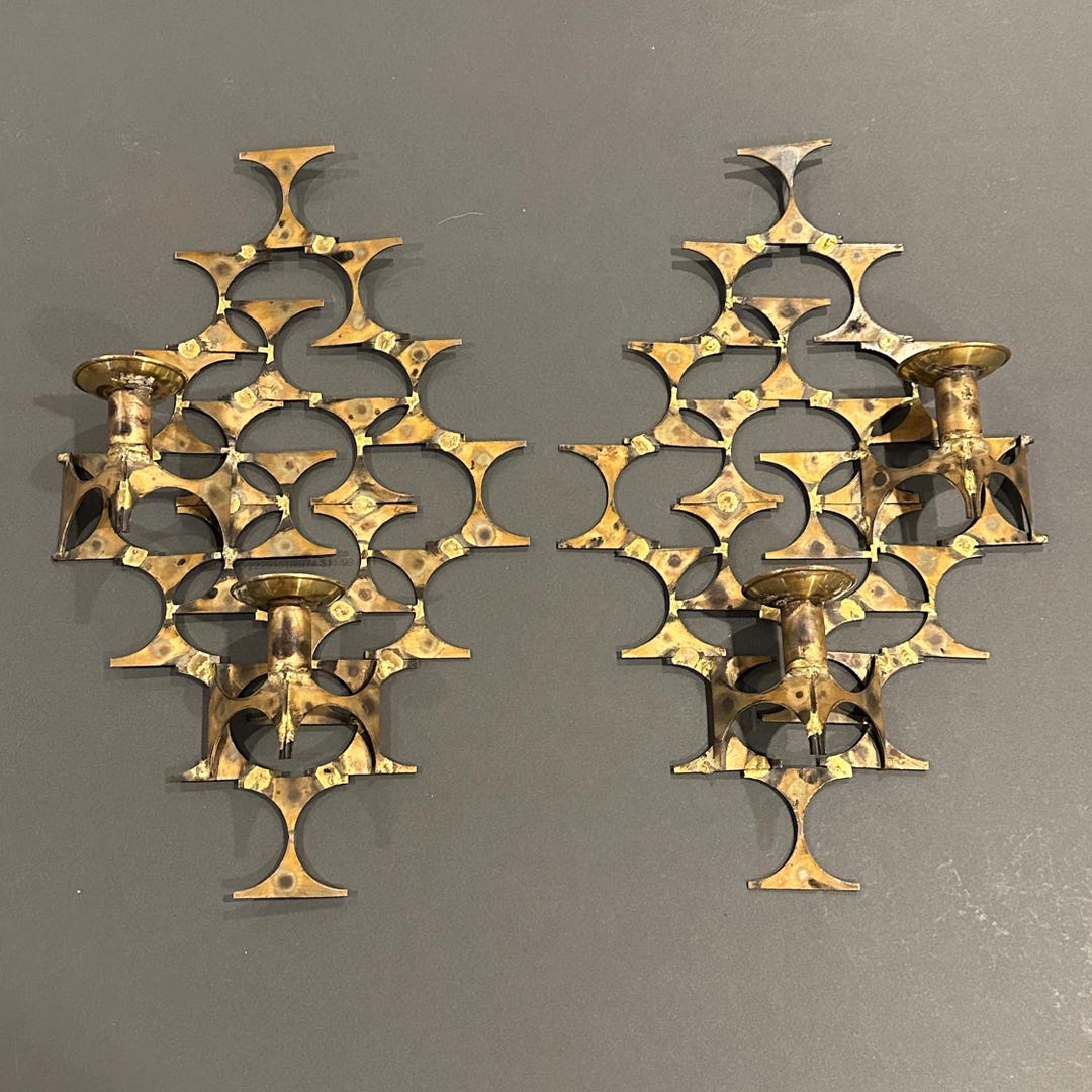 Iconic Marc Creates Pair of MCM Modern Brutalist Metal Wall Art Candle ...