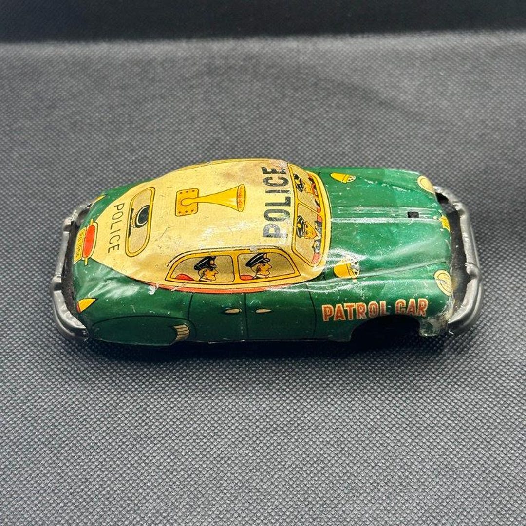 Vintage Tin Toy Police Patrol Car - Etsy