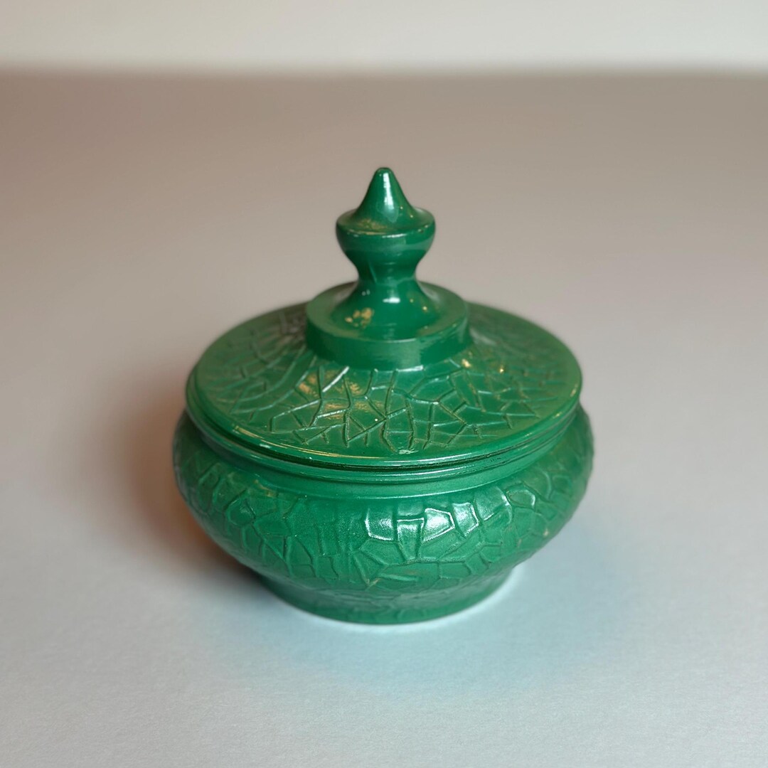 Vintage Art Deco Green Glass Powder Jar - Etsy
