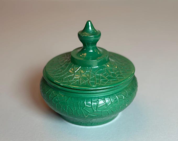 Vintage Art Deco Green Glass Powder Jar - Etsy