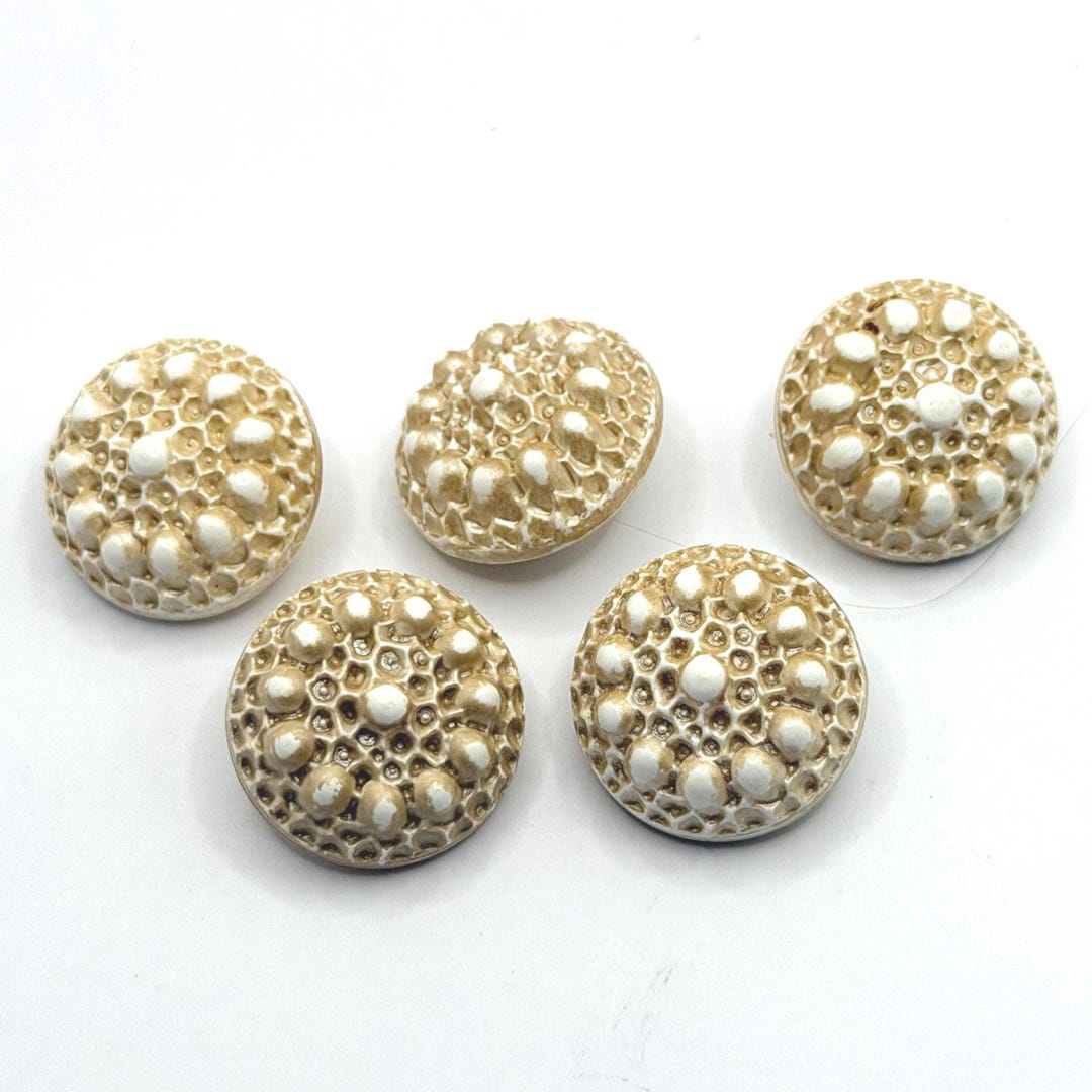 5 Vintage Cream Textured Buttons With Gold and White Accents - Etsy