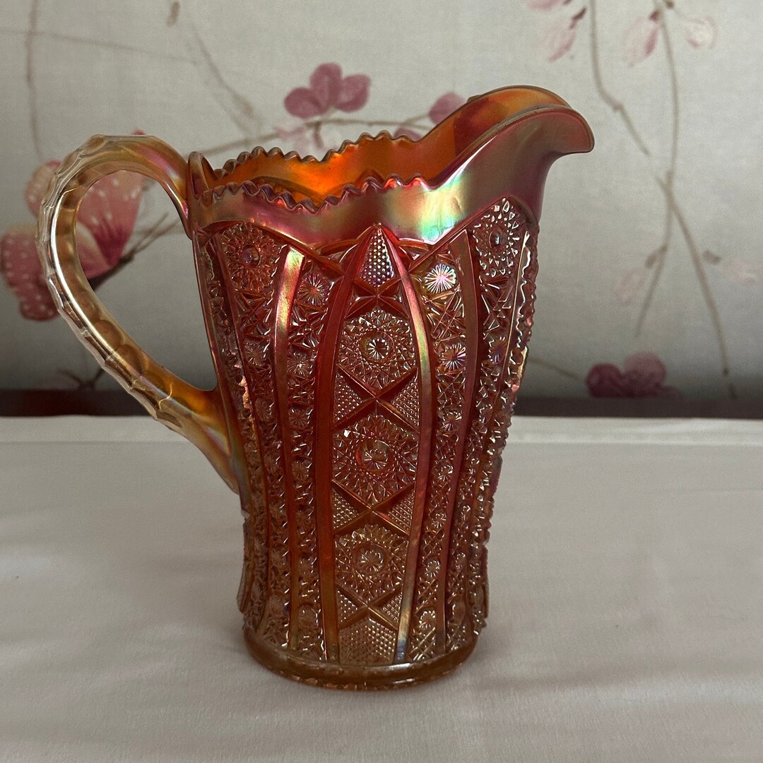 Marigold Imperial Glass Pitcher Daisy and Button Pattern Carnival Glass ...