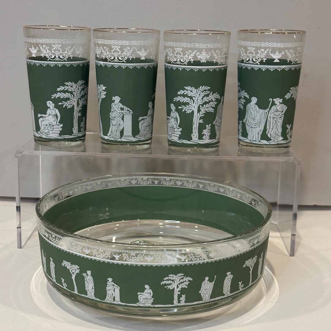 Vintage Mid Century Jeanette Glass Co Grecian Glassware Tumblers and ...