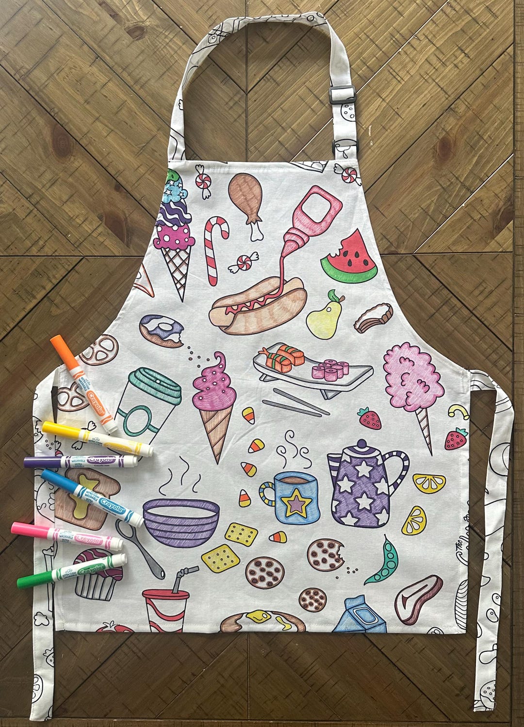 Food Fun Design Coloring Apron for Kids – Washable Reusable Fabric ...