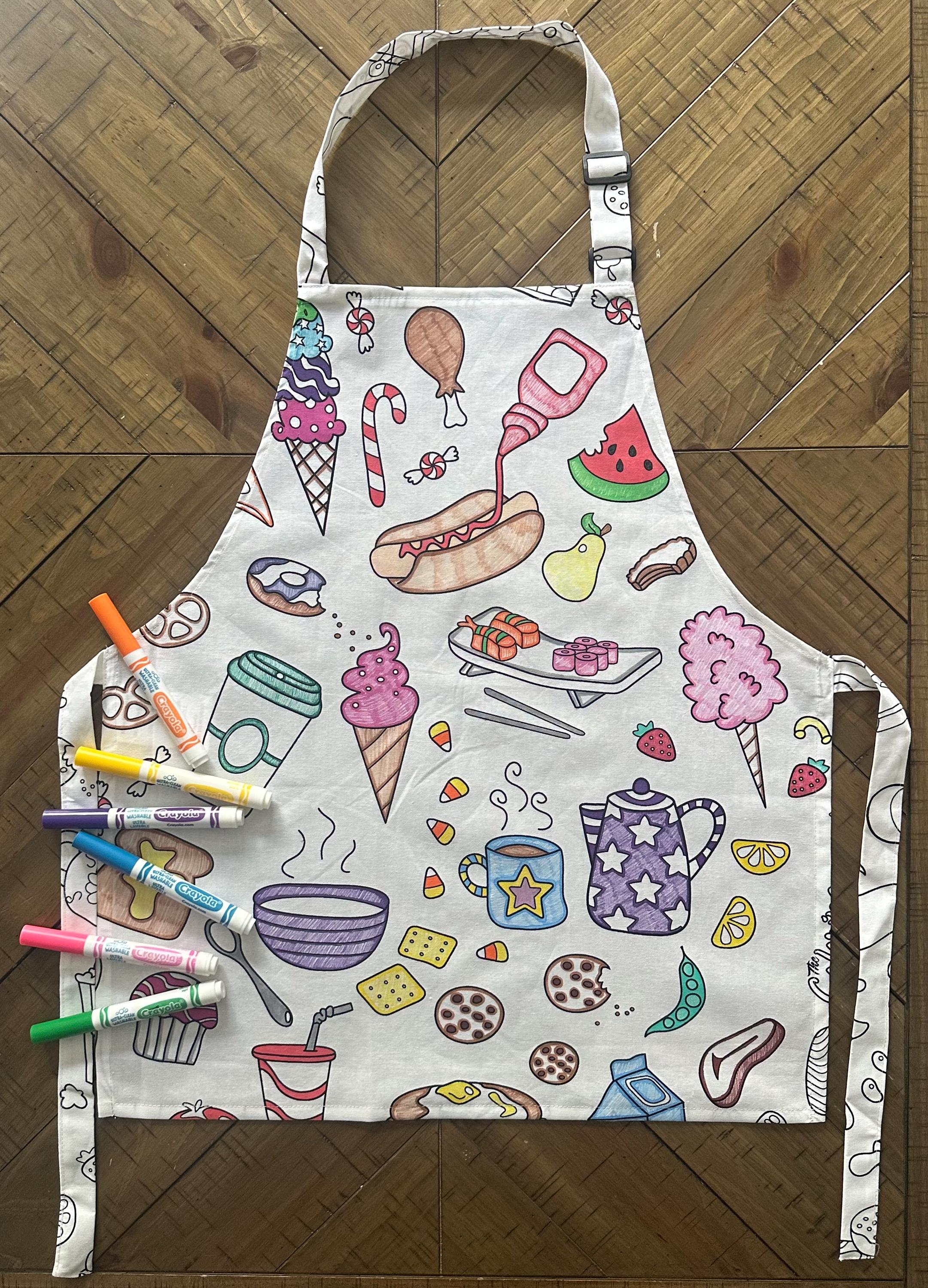 Food Fun Design – Kid Apron – Fabric Coloring Apron – Colorable Designs ...