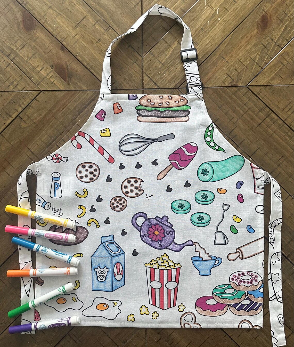 Food Fun Design – Kid Apron – Fabric Coloring Apron – Colorable Designs ...