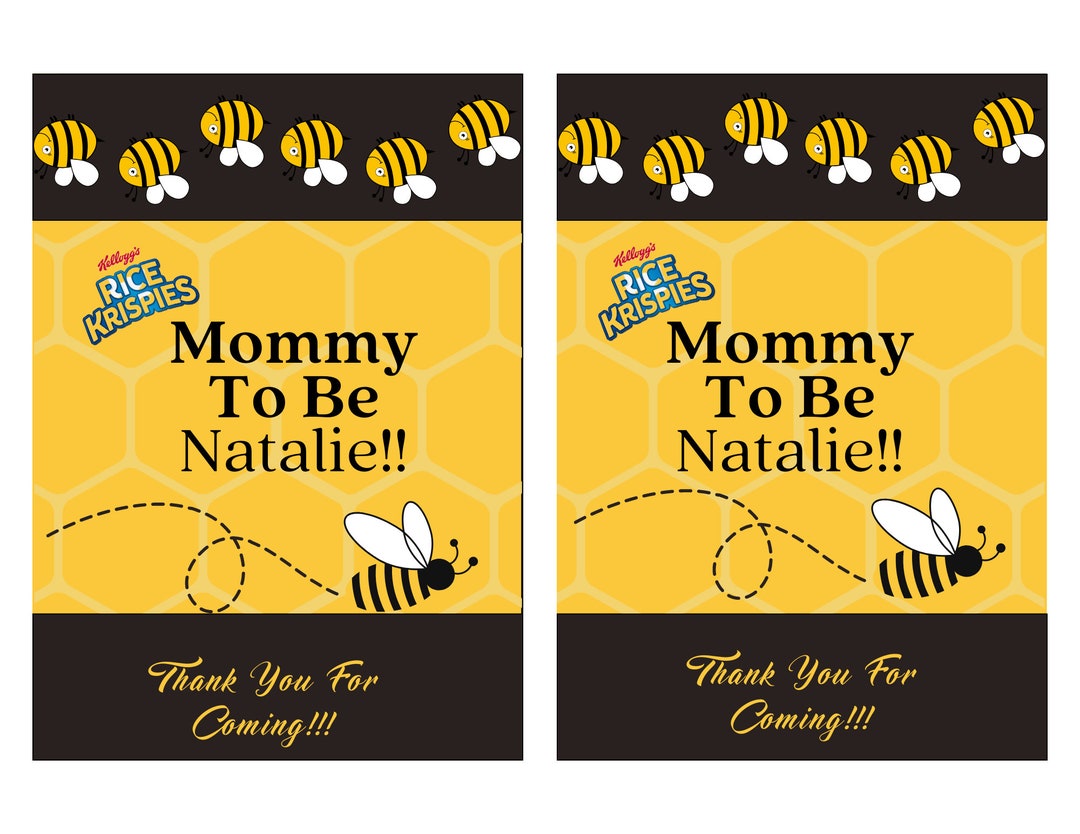 Custom Rice Krispie Label Bumble Bee Baby Shower Theme, Baby Girl, Baby ...
