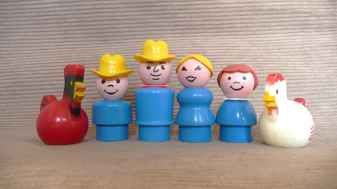 6 Piece Lot Vintage Fisher Price Little People-set of 4 Farm Family ...