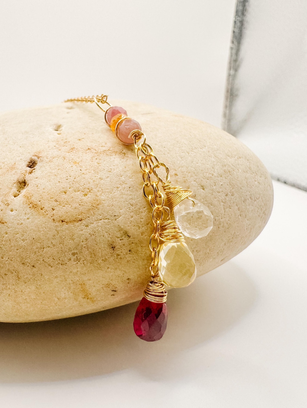 Ruby Red Quartz Cascading Pendant, Handmade Jewelry, 14k Gold Filled ...
