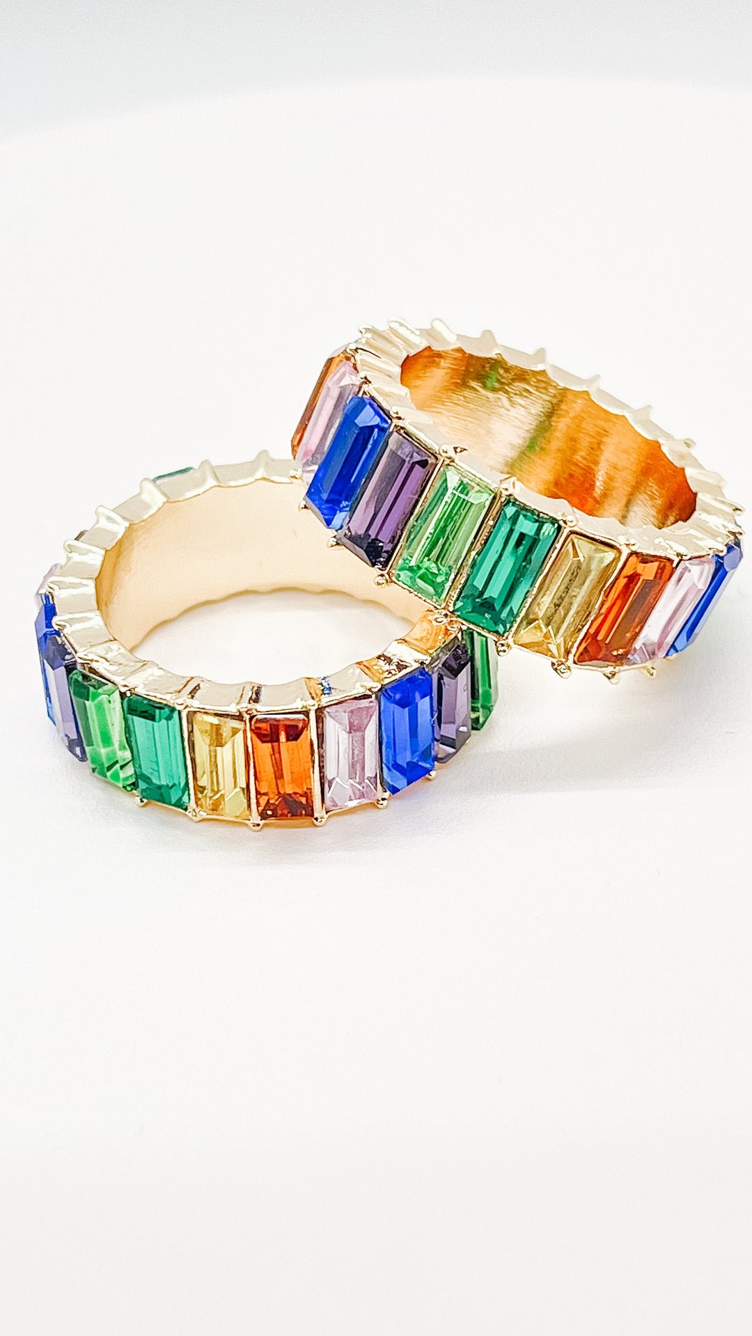 Rainbow Baguette Ring, Cubic Zirconia Gems, Rainbow Colors, LGBTQ, Gift ...