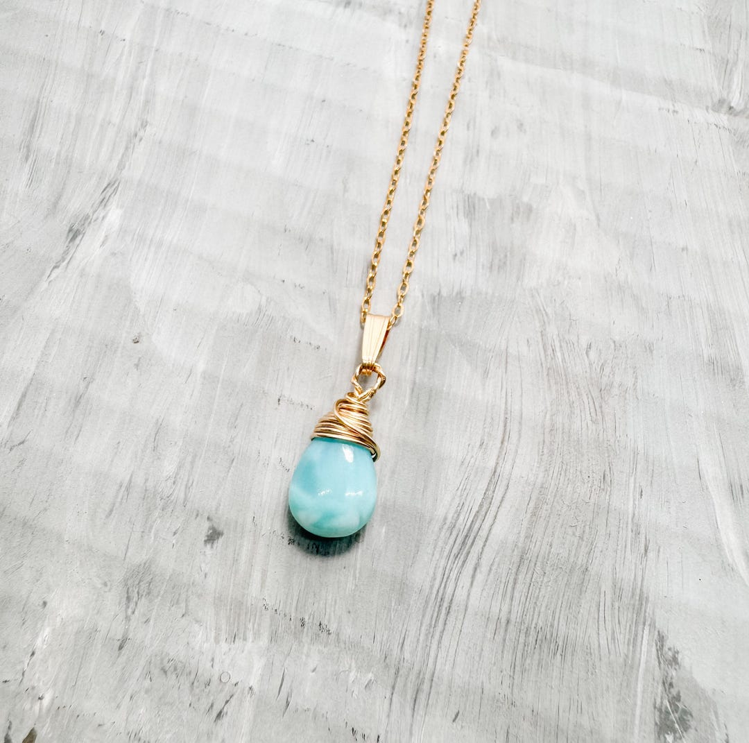 Rare 14k Gold Filled Wire Wrapped Larimar Pendant, Handmade Necklace ...