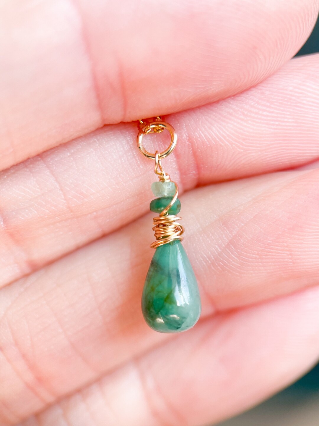 Emerald Pendant, 14k Gold Wire Wrapped Pendant, Briolette Teardrop ...