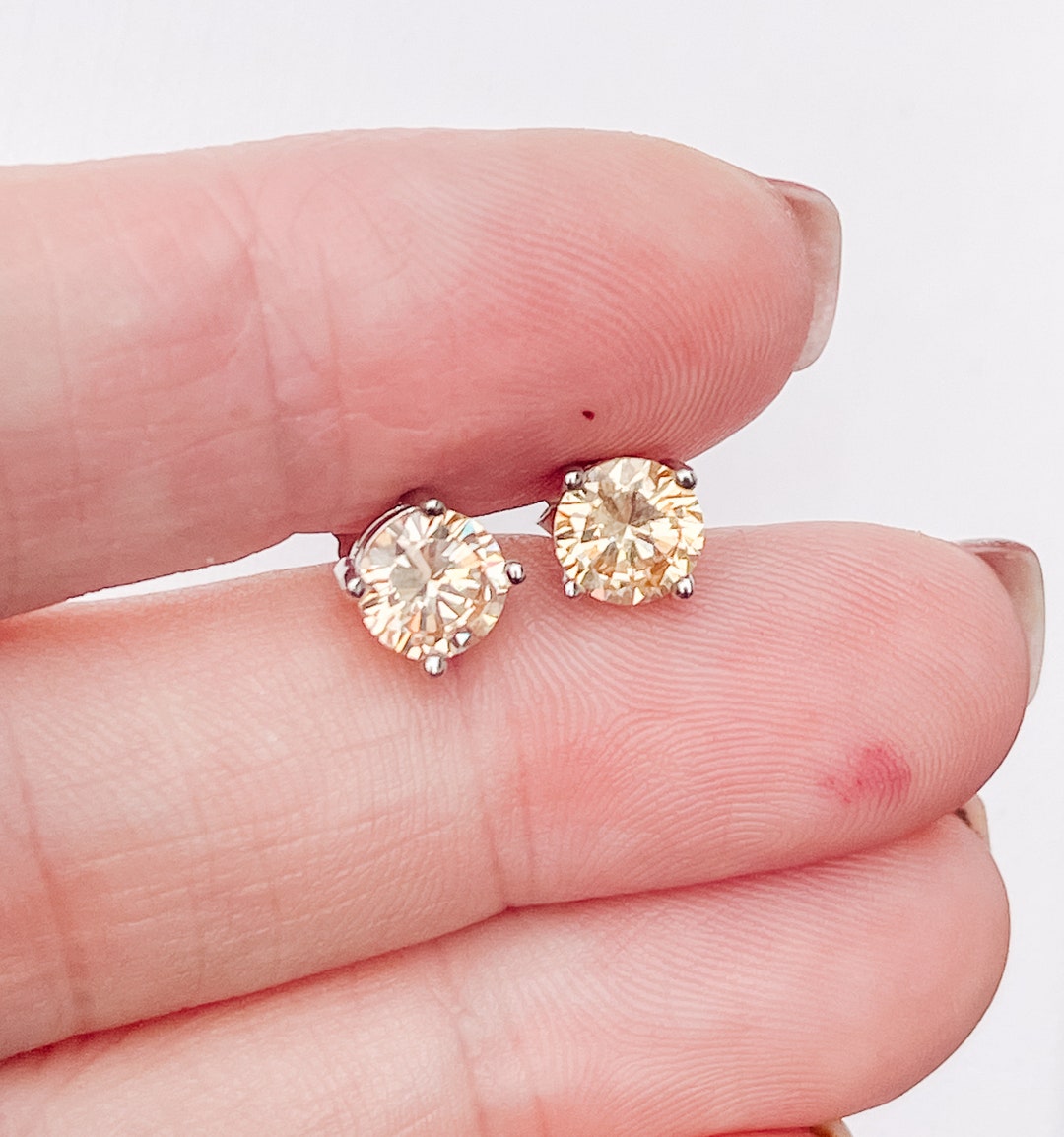 Yellow Topaz Stud Earrings, Sparkly Round Studs, Sterling Silver Jewelry, Handmade Gift for Her ...