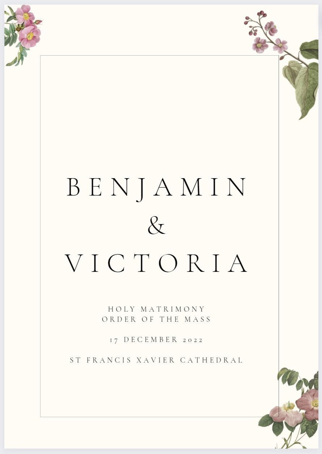 Editable & Printable Holy Matrimony Order of the Service - Wedding ...