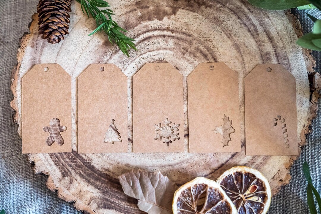 Festive Kraft Gift Tags With Cut Outs One Shape Custom Christmas Tree ...