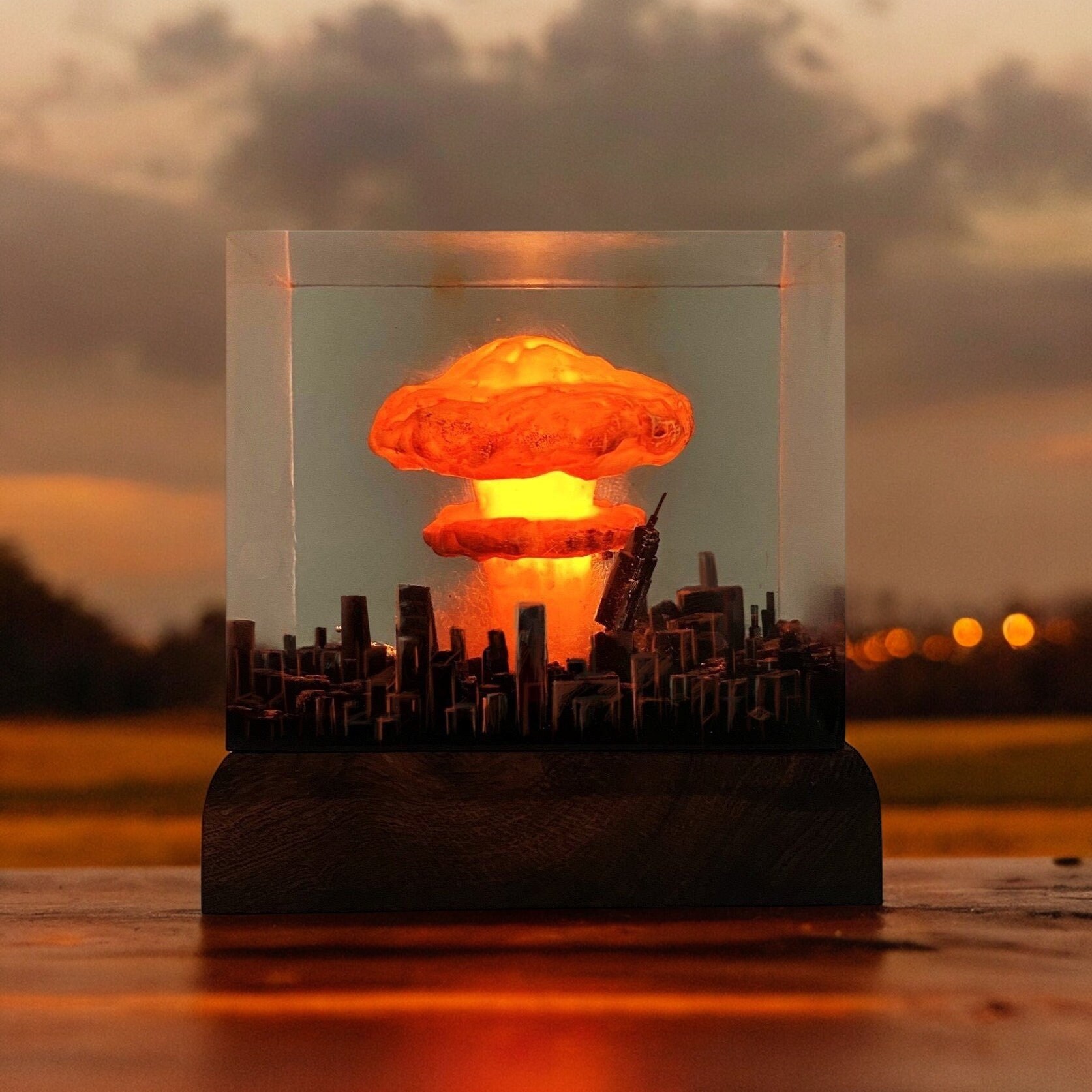 High-end Epoxy Resin Desk Decorative Lamp Atomic Bomb Lamp, Wooden ...