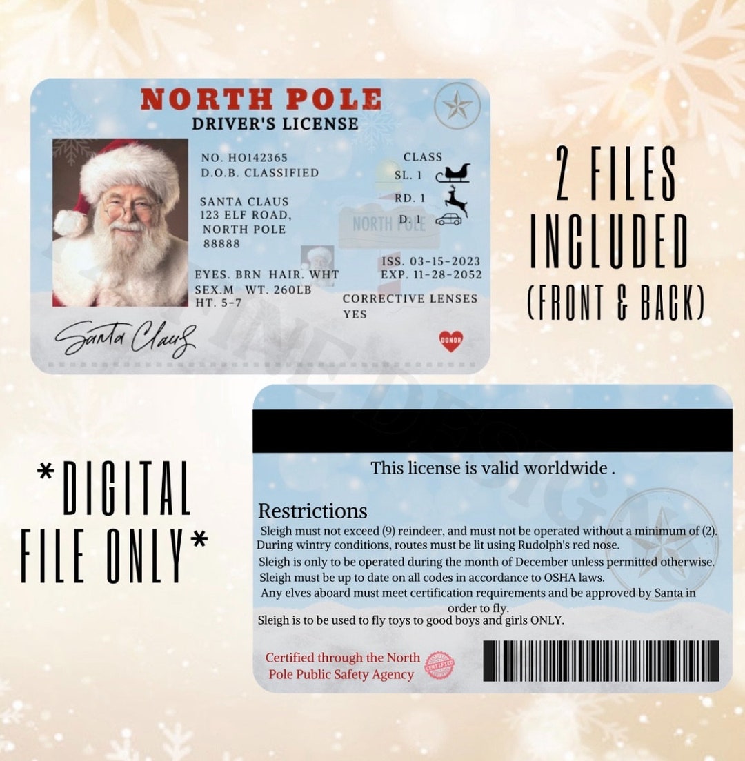 Santa Claus Driver's License, Digital Santa License, Digital Download ...