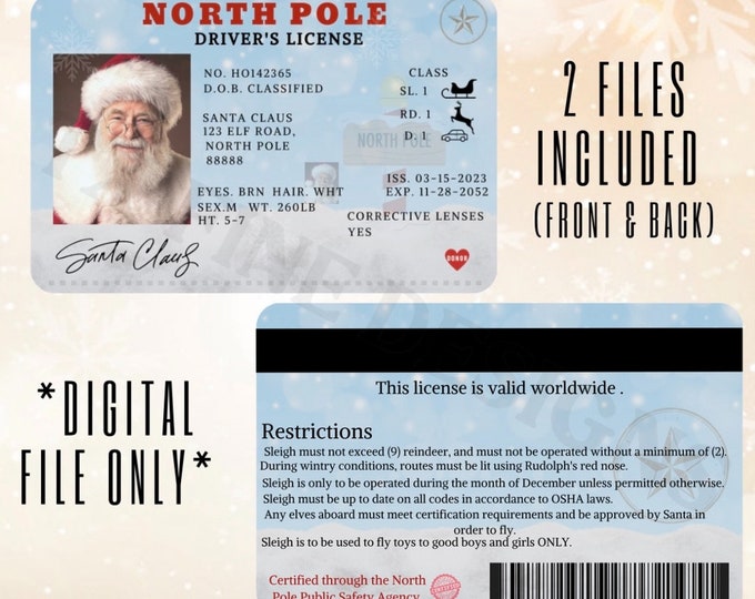Santa Claus Driver's License, Digital Santa License, Digital Download ...