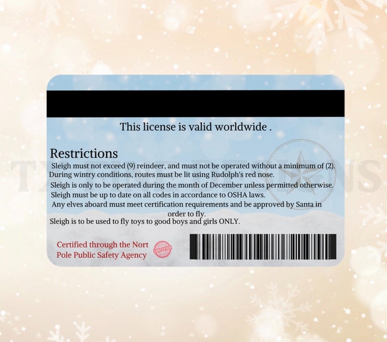 Santa Claus Driver's License Digital Santa License - Etsy
