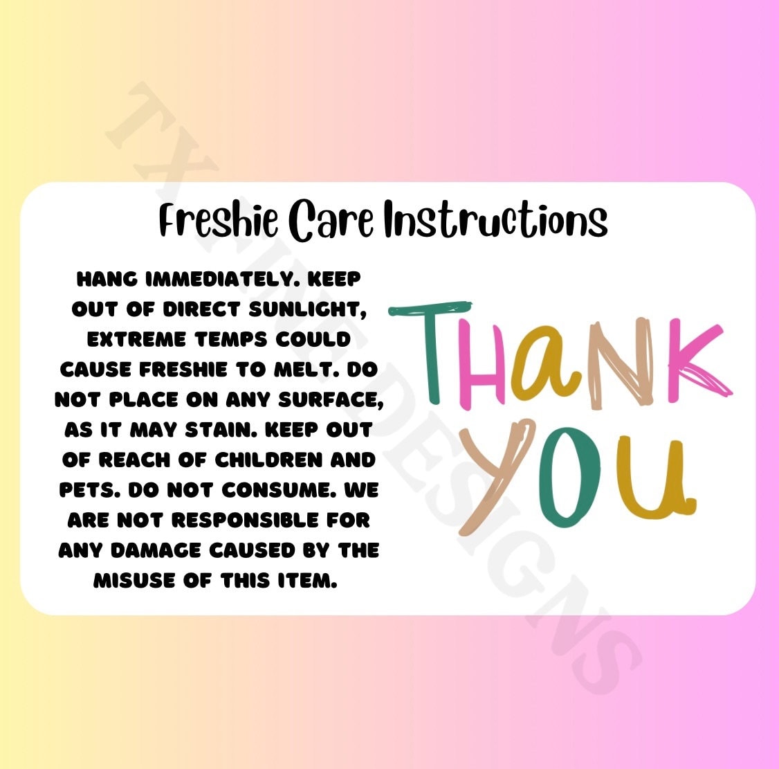 Freshie Care Instructions Label, Digital Download, Digital File ...