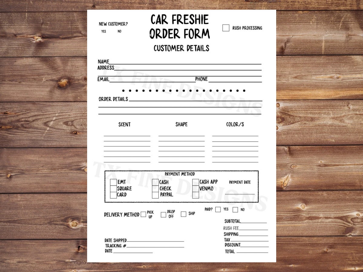 Car Freshie Order Form, Digital File, Digital Order Form - Etsy
