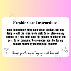 Freshie Care Instructions Label, Digital Download, Digital File ...
