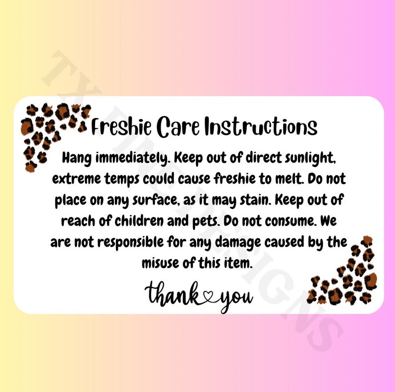 Freshie Care Instructions Label, Digital Download, Digital File ...