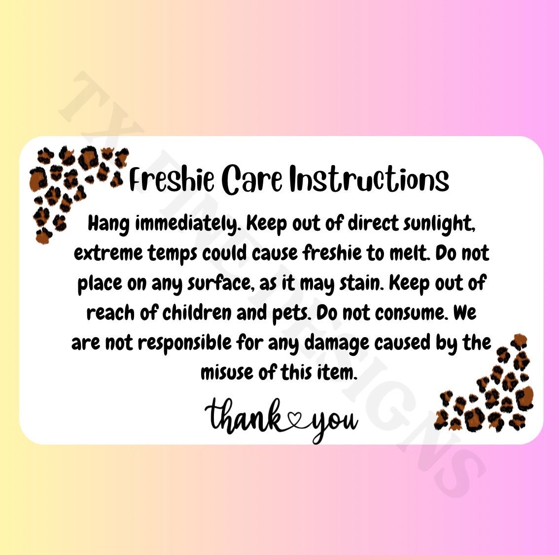 Freshie Care Instructions Label, Digital Download, Digital File ...