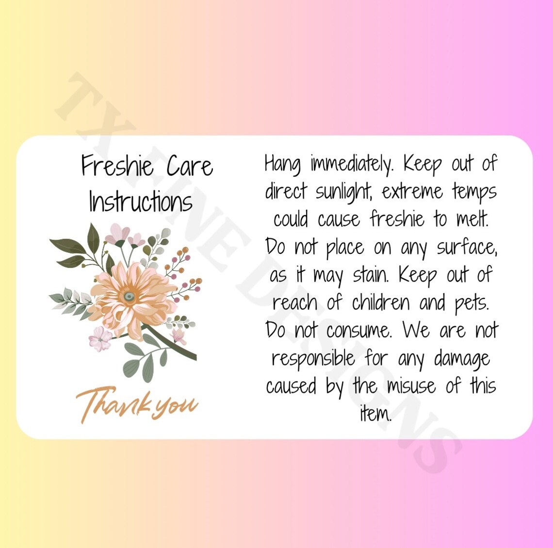 Freshie Care Instructions Label, Digital Download, Digital File ...