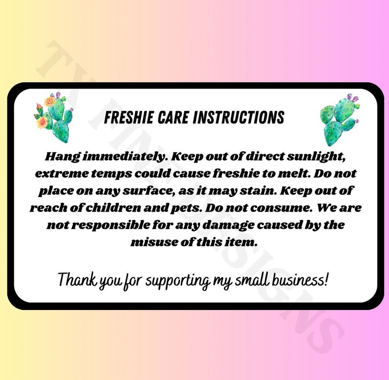 Freshie Care Instructions Label, Digital Download, Digital File ...