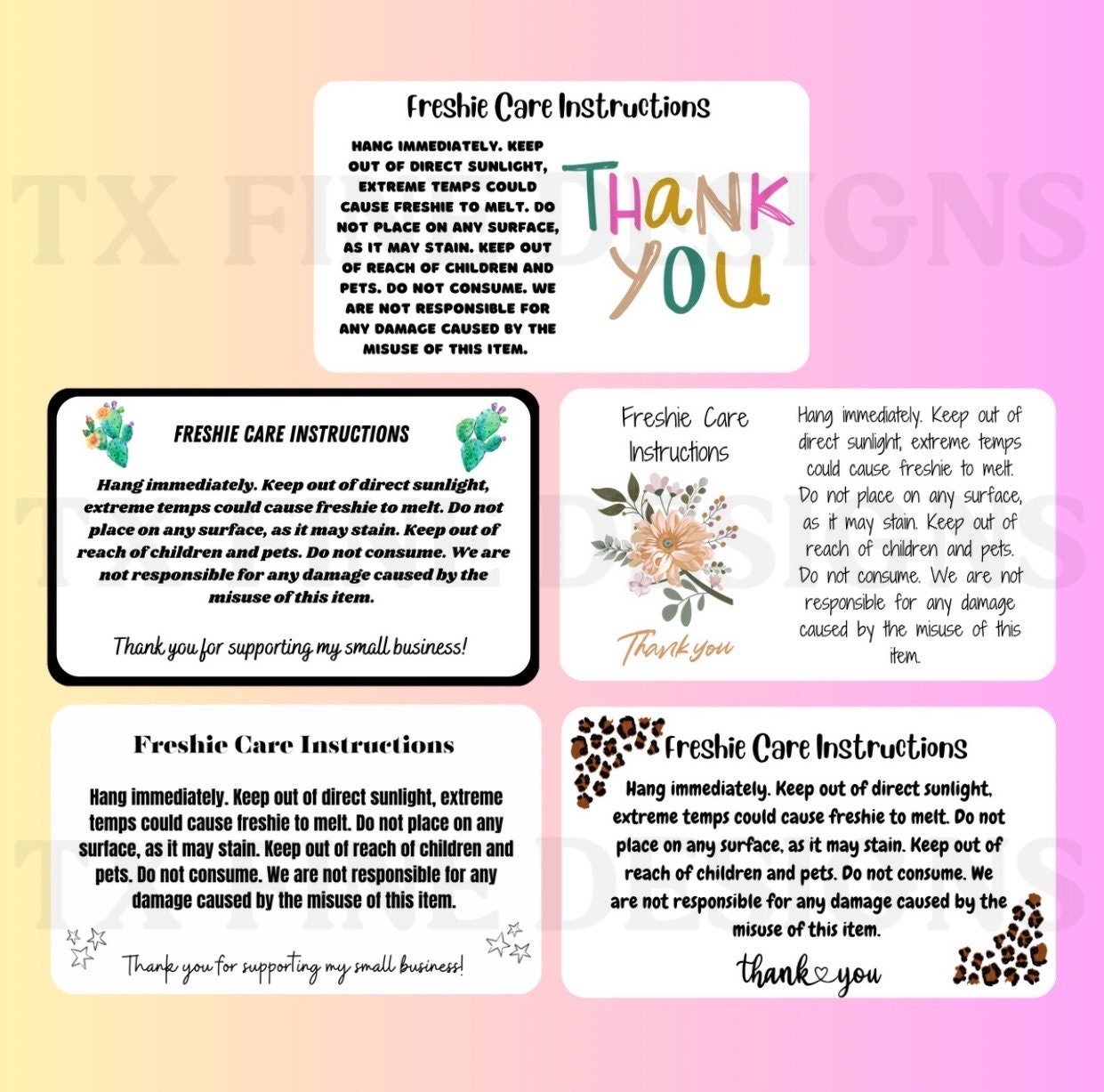 Freshie Care Instructions Label, Digital Download, Digital File ...