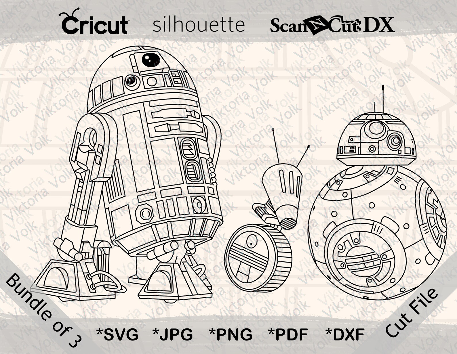 R2-D2 BB-8 D-0 Vector Bundle Star Wars Outline Silhouette | Etsy