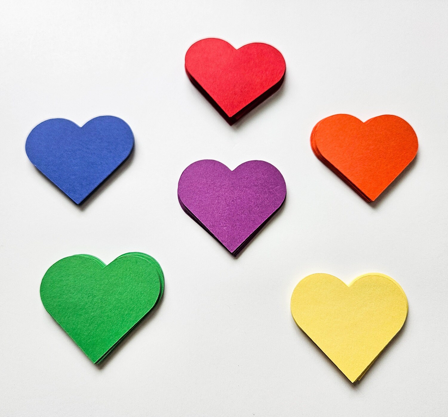 Rainbow Color Set of Die Cut Out Shaped Hearts, Cardstock Paper, Blank ...